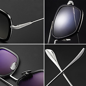 Sehnsucht Tony Stark Sunglasses for Men Women Iron Man Eyeglasses Square Metal Spider Man Downey Pilot Shade Sun Glasses Vintage UV Protection 66218 Black&Purple