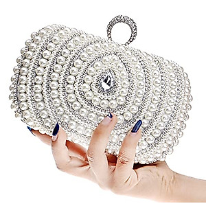 Santimon Wedding Clutch Purse Evening Bags For Womens Chain Dress Handbag Pearls Silver