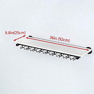 OLDRAINBOW Industrial Pipe Shelving Hanging Stemware Racks,Rustic Wall Mounted Wine Rack with 8 Glass Holder,Steampunk Iron Floating Bar Shelves Stemware Holder,36in Metal Real Wood Shelf Wall Shelf