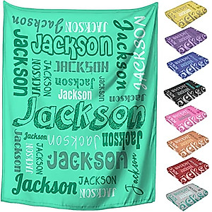 SIMIEEK Custom Blanket Personalized with Name Text, Customized Flannel Throws Blankets for Baby Adults Kids Birthday Valentines Day Gift, 30x40 Inches Inches, Mint Green