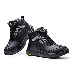 FitVille Men's Extra Wide Hiking Boots High-top Outdoor Walking Shoes Trekking Boots with Arch Support for Heel Pain Relief - Rugged Core (Black, 8 Wide)