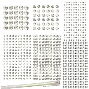KoZiHog 990 Pcs Self Adhesive Pearl Stickers,Peals Gems for Hair, Makeup, Face Eye, Nail,DIY Craft Crafts Decor Pearl 6 Sheet, 6 Size
