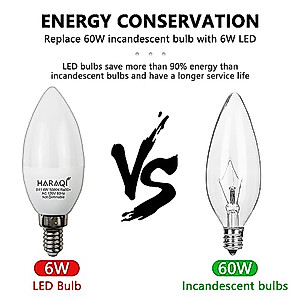 haraqi 6 Pack 6W 120V E12 Base B11 LED Filament Candle Light Bulb, 5000K Daylight White Light, 60W Equivalent Decorative Chandelier Bulbs for Ceiling Fan Lights, Pendants, Fireplace