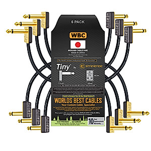 WORLDS BEST CABLES 6 Units - 12 Inch - Pedal, Effects, Patch, Instrument Cable Custom Made Using Mogami 2319 Wire & Eminence Tiny Gold-Plated Angled TS Connectors