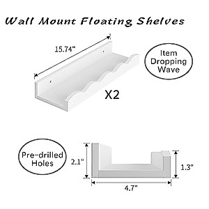 Floating Nursery Book Shelves Set of 2 Bathroom Shelves Over Toilet Modern Wood Storage Shelves for Wall Decor, Books, Toys, Photo Frames, Picture Ledge-White