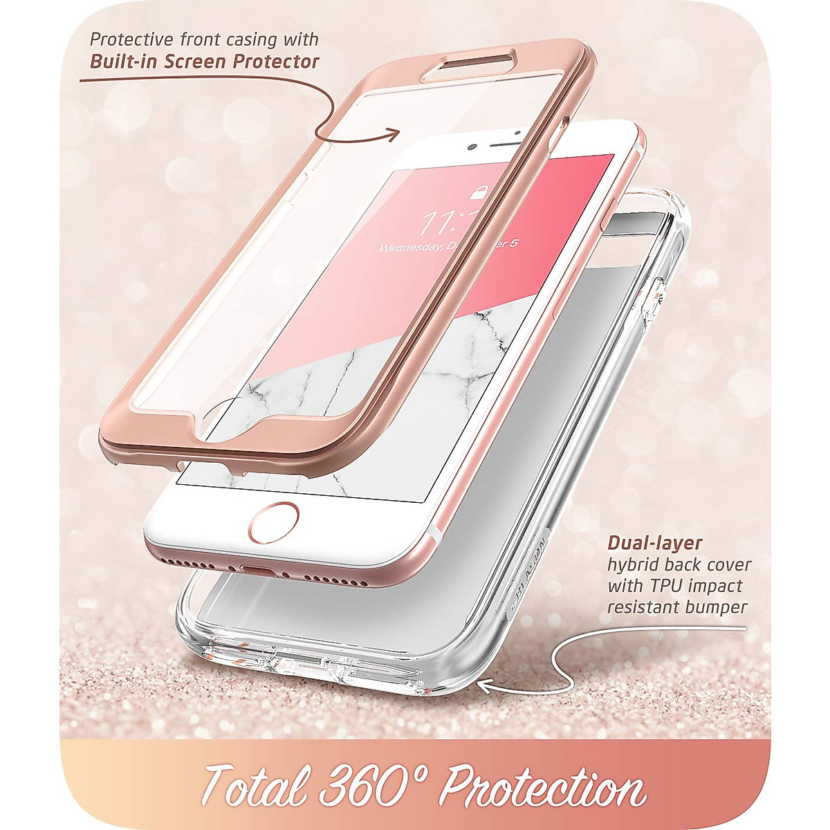 i-Blason Cosmo Series Case for iPhone SE 2022 (3rd Gen)/iPhone SE 2020 (2nd Gen)/iPhone 7/iPhone 8, Stylish Protective Bumper Case with Built-in Screen Protector (Marble)