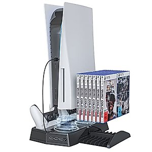 Skywin PS5 Stand - Compatible Playstation 5 Console Cooling Stand, PS5 Controller Charger, and 14 Disc Game Rack - Keep All Your Playstation 5 Accessories Organized in One Place