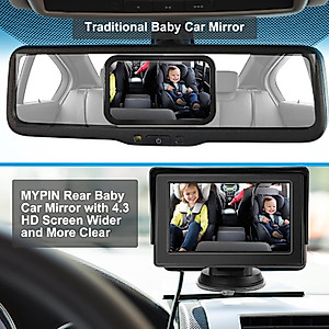 Baby Car Rear Mirror Camera, BackSeat Infant Car Camera with HD Night Vision 4.3 inches HD Mirror Display, Reusable Sucker Bracket, Upgraded 360 Degree Rotating Camera, Easily Watch Baby’s Move in Car