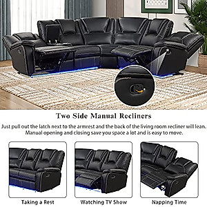 EMKK Leather Gel Zero Gravity Brown 37.5W” Width Recliner with Power Headrest,Sofa Home Theater Seating Upholstered Single Chair for Living Room, Bedroom, Office, Apartment, Dorm, a-Black Large