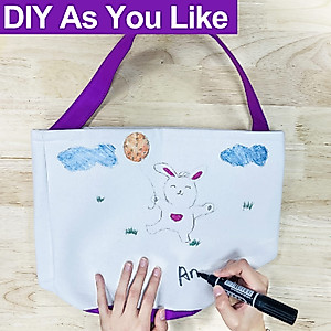 TURNMEON 3 Pack Easter Baskets Bags for Kids, Bunny Canvas Personalized Candy Easter Eggs Hunt Baskets Bucket Tote Bags with Rabbit Fluffy Tail for Boys Girls Easter Party Favors Decorations Gifts Toy