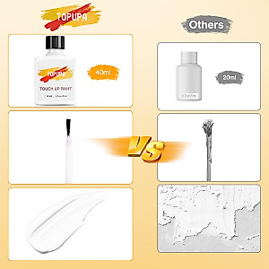 TOPUPA White Touch Up Paint, Cabinet Furniture Paint,40ml Multi-Surface Paint for Wall with Brush Waterproof and Quick Drying, Brush in Bottle for Home Repairs, Walls,Door, Kitchen,Wood,Fence,Ceiling