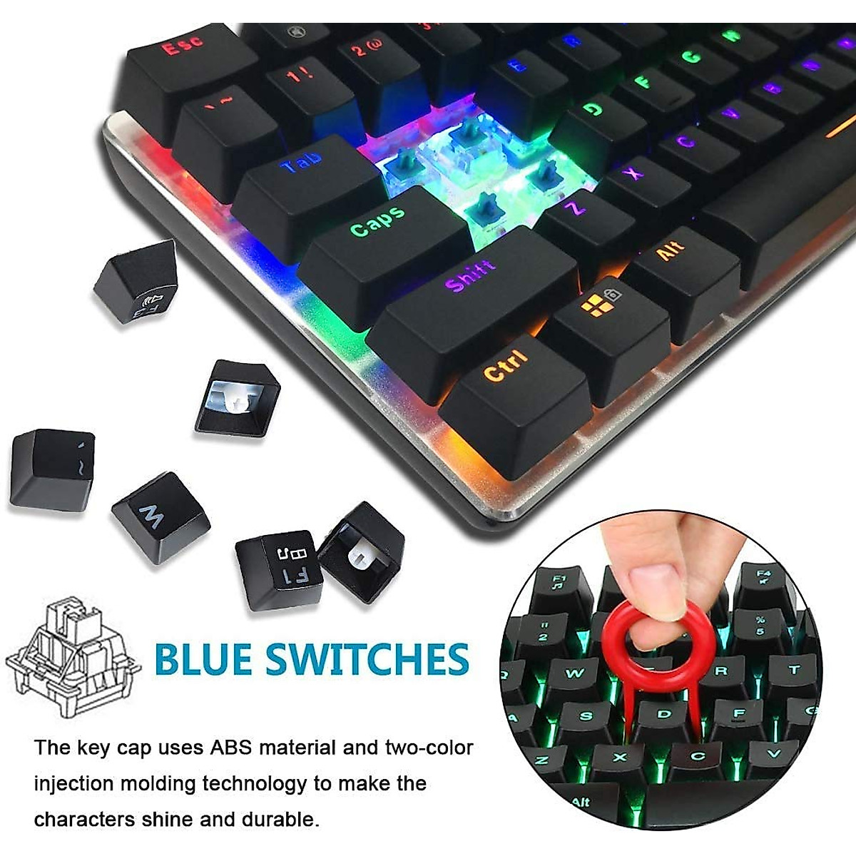 FELICON Mechanical Keyboard, 82 Keys Compact Rainbow Blacklight Wired Gaming Keybaord with Blue Switch, Anti-Ghosting, Small and Portable Composition with Windows PC Laptop Mac Game Office