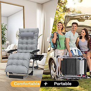 Slendor Oversized Zero Gravity Chairs XL, Padded Anti Gravity Chair, 29in Zero Gravity Lounge Chair, Folding Reclining Chair w/Aluminum Alloy Lock, Headrest, Cup Holder, Support 440lbs, Gray