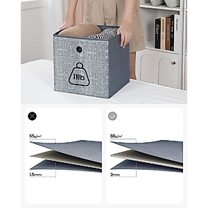 Hzuaneri Storage Cubes, 11.8-Inch Foldable Cube Storage Bin with Handles, Set of 6, Cube Storage Baskets for Organizing, Closet Organizers for Shelves, Bookcase, Grey SC07030W