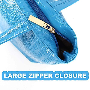 Womens Crocodile Large Tote Handbag Purse Shoulder Bag Travel Satchel Handbag (Lake Blue)