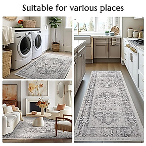 jinchan Area Rug 2x3 Entryway Rug Indoor Vintage Washable Rug Distressed Carpet Thin Doormat Non-Slip Accent Rug Lightweight Bathroom Kitchen Living Room Bedroom Greige