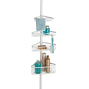 iDesign York Steel Tension 4-Shelf Extendable Corner Storage Caddy - 8" x 11" x 108", Pearl White