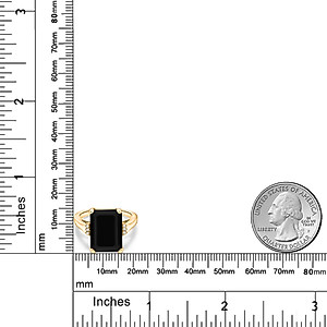 Gem Stone King 18K Yellow Gold Plated Silver Black Onyx Women Ring (6.67 Cttw, Emerald Cut 14X10MM, Gemstone Birthstone, Available In Size 5, 6, 7, 8, 9)