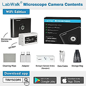 Labwalk WiFi Mobile Microscope Camera, Laboratory Microscope 4K Support, 40X-1000X Portable Microscope, Mobile Microscope for Work Class & Study, Compatible with Android IOS Windows Mac (WiFi Edition)