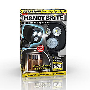 Ontel Handy Brite Ultra-Bright Cordless LED Security Spotlight, 500 Lumens, Motion-Activated, Battery Powered, Weatherproof Light with Auto On/Off - Quick & Easy Set Up, No Wiring