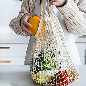 Wresty 3 Pcs Cotton Mesh Shopping Bag Reusable Net String Grocery Bags Shopping Tote Bags Fruit Storage Handbag (long handle)