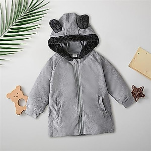 SYNIA Toddler Baby Boys Girls Fleece Jacket Warmth Winter Coat with Bear's Ear Hooded Outwear with Pockets for 1-6 Years