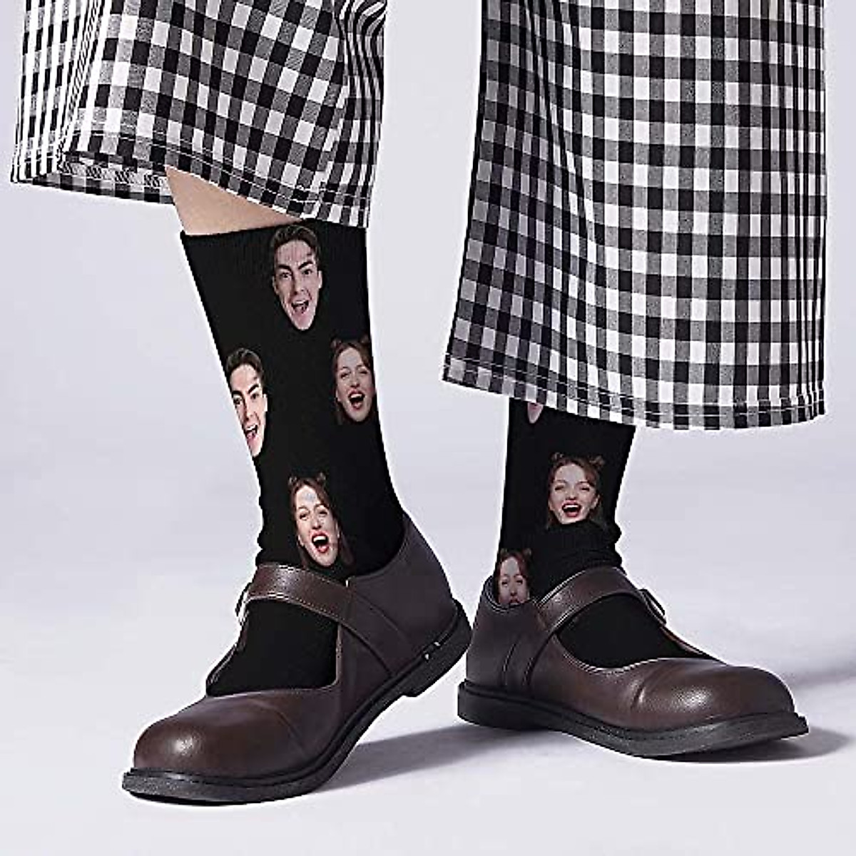 OMG SOCKS Custom Face Socks Multiple Faces, Your Photo Picture on Socks for Men Women Dad Father's Day Birthday Smoky Blue
