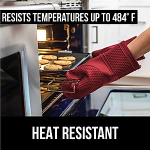 Gorilla Grip Silicone Oven Mitts Set of 2 and Vegetable Peeler, Both in Red Color, Oven Mitts Have Soft Quilted Lining, Peeler Has Swivel Blade, 2 Item Bundle