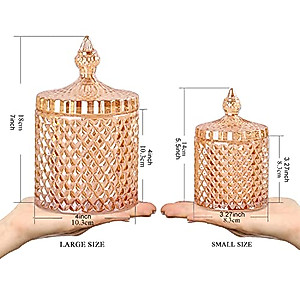 R FLORY 10+24 oz Glass Jars Set of 2 Bathroom Canisters Storage Organizer Cute Qtip Holder Vanity Canister with Lid Cotton Swabs Storage (Amber)