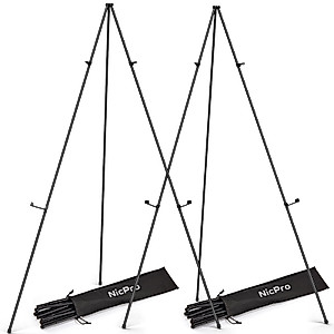 Nicpro Folding Easels for Display, 2 Pack 63 Inch Metal Floor Easel Stand Tripod Black Portable for Artist Poster Wedding with Carry Bag