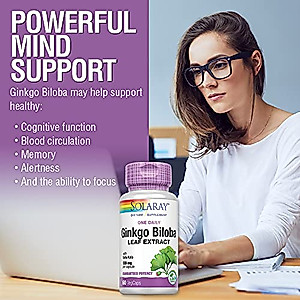 SOLARAY One Daily Ginkgo Biloba Leaf Extract | Healthy Blood Circulation, Memory & Brain Function Support (60 VegCaps)