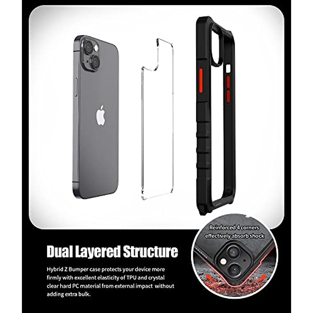 GOOSPERY Z Bumper Crossbody Compatible with iPhone 14 Plus Case [Strap Included] Shock Absorbing Dual Layer Structure TPU Edge Crystal Clear PC with Strap Outdoor Design, Black