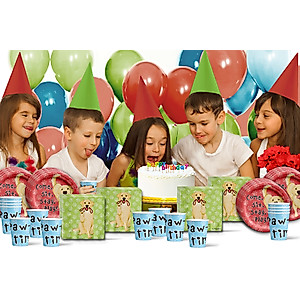Golden Retriever Birthday Party Supplies - Pawprint Paper Plates - Dog Party Tableware Set Includes Plates Napkins Cups - Kit for 16