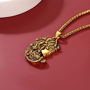 FaithHeart Womens Medusa Snake Necklace Gold Plated Greek Culture Jewelry Goth Snake Head Pendant Neck Charms for Male