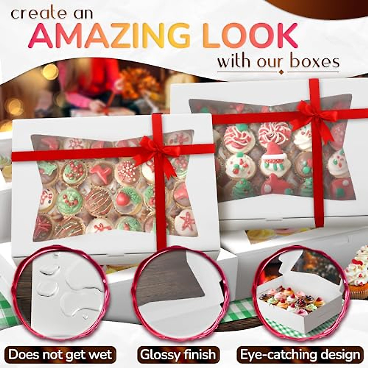 10 Pcs Half Sheet Cake Boxes 19x14 In - White Bakery Boxes with Window, Glossy Finish and Flip Top - Strong Cardboard, Easy Assemble, Secure Transport, Great for Cookies, Cakes, Donuts, and Gifting