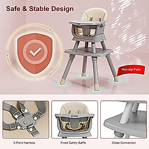 UMOMO Baby High Chair, 6-in-1 Convertible Highchair for Babies and Toddlers/Table and Chair Set/Toddler Chair with Safety Harness, Khaki