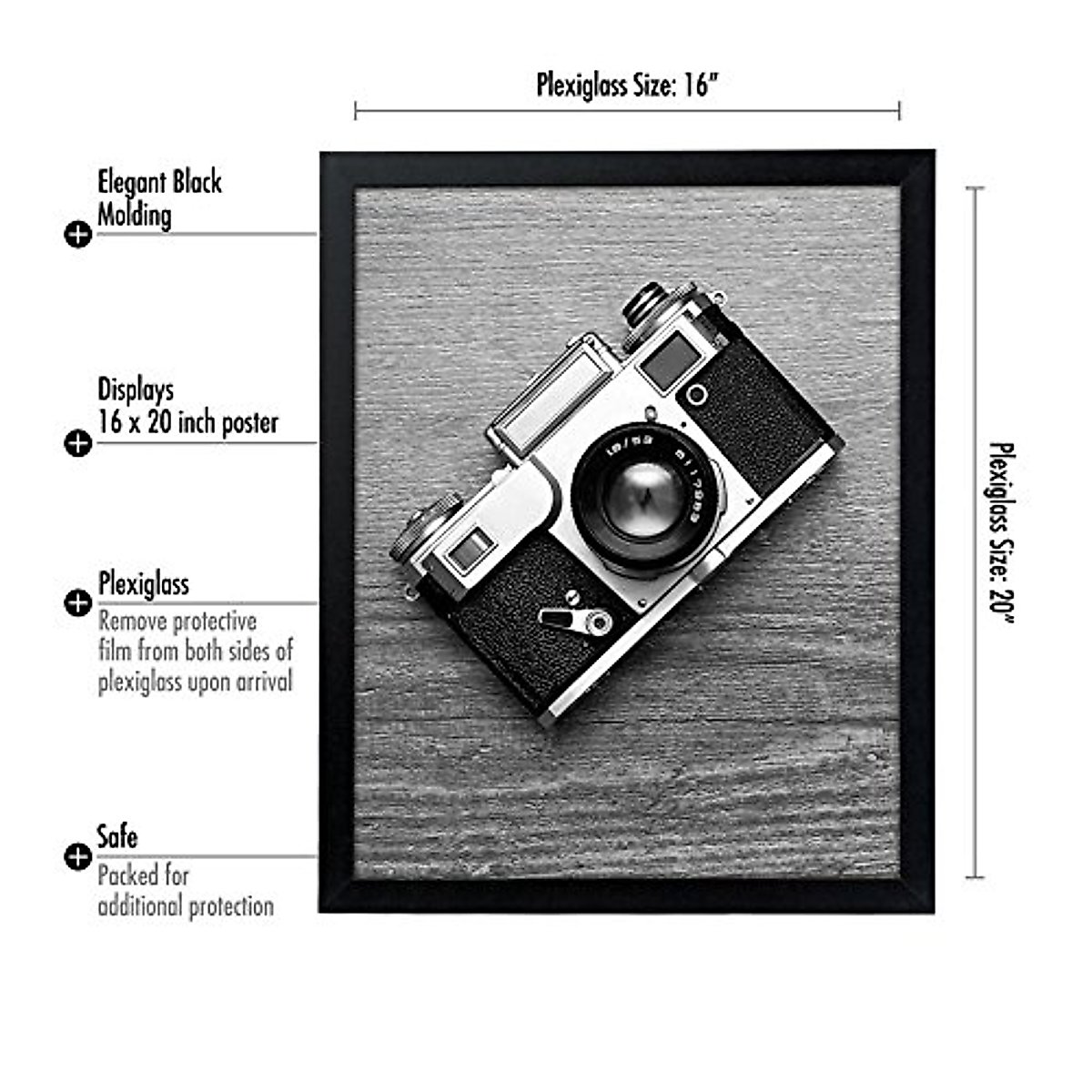 Americanflat 16x20 Poster Frame in Black - Composite Wood with Polished Plexiglass - Horizontal and Vertical Formats for Wall with Included Hanging Hardware