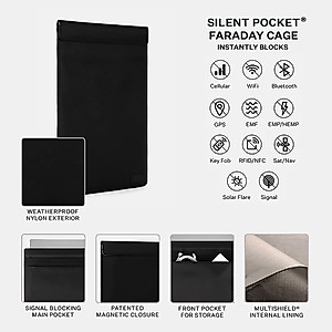 SLNT Weatherproof Nylon Faraday Bag with Silent Pocket Technology - Signal Blocking Device Vertical Sleeve for 13 inch & 15 inch Laptops and Tablets - Provides Instant Protection (Black Nylon, 13 in)
