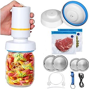 Electric Mason Jar Vacuum Sealer Kit for Regular and Wide Mouth Mason Food Jars, Canning Sealer with Electric Portable Vacuum Pump and Vacuum Seal Bags for Food Storage and Fermentation