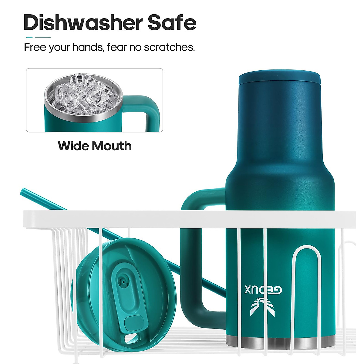 Gedux 40oz Tumbler With Handle, 2-IN-1 Leak Proof Lid (Straw/Flip), Insulated Water Bottle, Stainless Steel Tumbler with Non-Slip Silicone, Wide Mouth Travel Mug Cupholder Friendly Dishwasher Safe