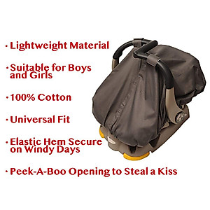 Elisabeth Nielsen Baby Car Seat Canopy Cover with Peek-a-Boo Opening | Universal Fit for Boys & Girls | Lightweight, Breathable, Gray Cotton | Bonus Burp Cloths