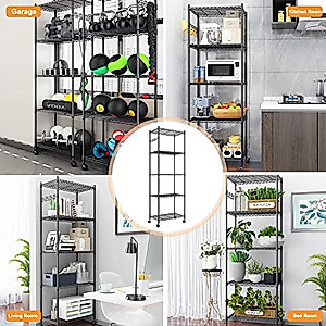 Devo 5-Tier Shelf Storage Shelves, Metal Shelves for Storage, Wire Shelving Unit, Adjustable Shelves Organizer for Garage, Pantry, Kitchen, Side Hooks, Black