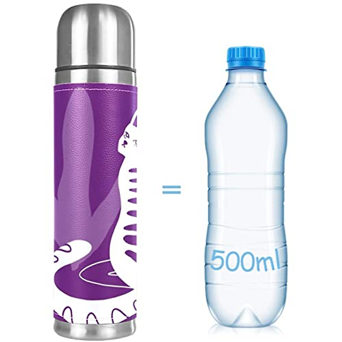 Stainless Steel Leather Vacuum Insulated Mug Cat Thermos Water Bottle for Hot and Cold Drinks Kids Adults 16 Oz