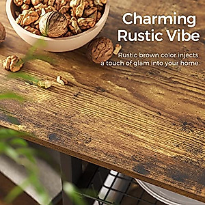 VASAGLE ALINRU Kitchen Baker’s Rack, Coffee Bar, Microwave Oven Stand, with Steel Frame, Wire Basket, 6 Hooks, 35.4", Rustic Brown