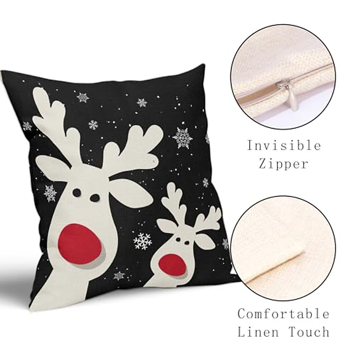 aportt Deer Christmas Pillow Covers 20X20 Inch Winter Black Snowflake Reindeer Decorative Pillow Cases Merry Christmas Holiday Square Throw Pillows Set of 2 Home Decor for Sofa Couch Bedroom Outdoor