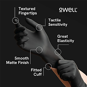 OWELL Black Nitrile Gloves Disposable Latex Free – 4 mil Nitrile Gloves MEDIUM Disposable Gloves Black Cooking Gloves Disposable Food Safe Powder Free Latex Free Gloves (MEDIUM - 100 Count)
