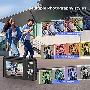 Digital Camera, NEZINI 2 Charging Mode Autofocus Kids Camera, Full HD 1080P 48MP LCD Mini Vlogging Camera, 16X Zoom Compact Pocket Camera Point and Shoot Camera for Kids Teens Beginners (Black)