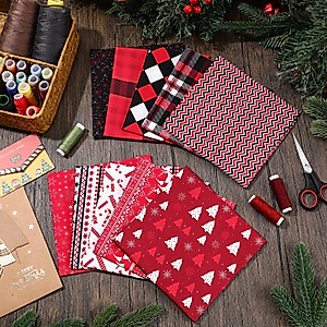 Hicarer 10 Pcs 20"x20" Christmas Cotton Fabric Square Bundles Red Black Reindeer Plaid Snowflake 10 Patterns Patchwork Christmas Fat Quarters for DIY Xmas Art Sewing Home Party Craft
