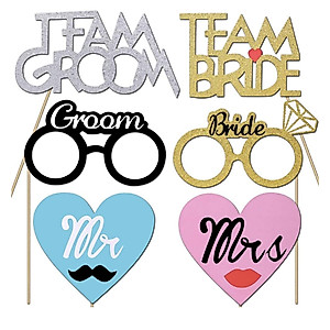 Bemeet 52 Pcs Wedding Photo Booth Props Kit, DIY Funny Selfie Prop with Stick for Bridal Shower and Birthday Party, Easy to Assemble Dress up Accessories and Party Supplies for Cosplay