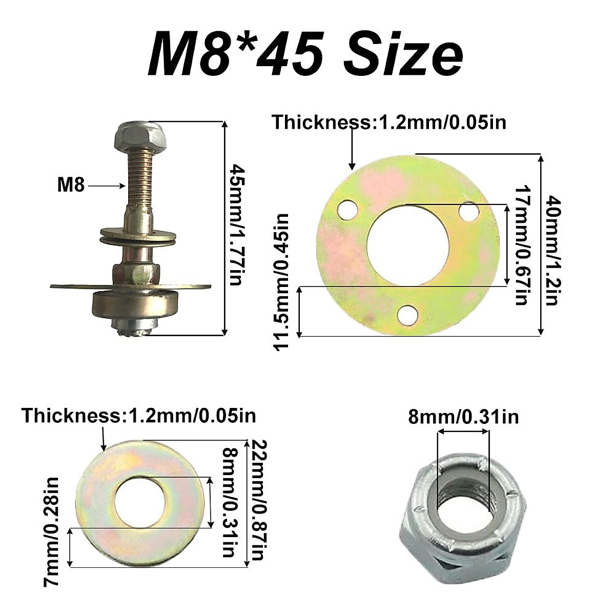 SagaSave 2 Sizes Optional 4Pcs Rocking Chair Bearing Connecting Piece M8*45 M8*55 Rocking Chair Bearing Screws Kits Furniture Connecting Fittings, for Wooden Metal Rocking Chair Outdoor(M8*45)